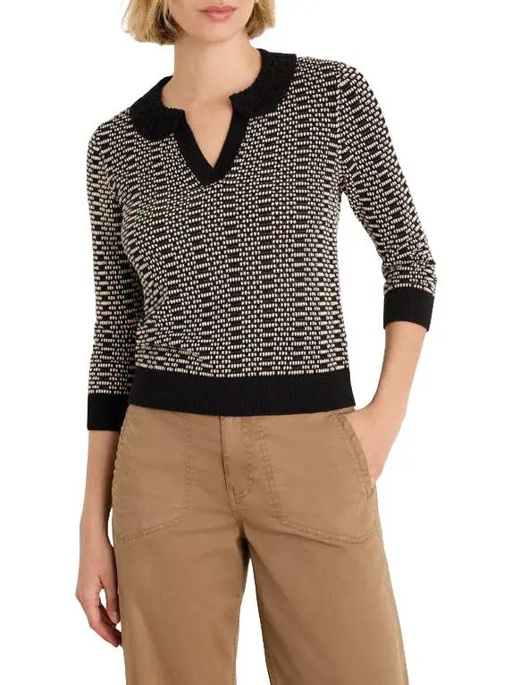 NIC+ZOE Geo Stitch Collared Sweater - Black Multi