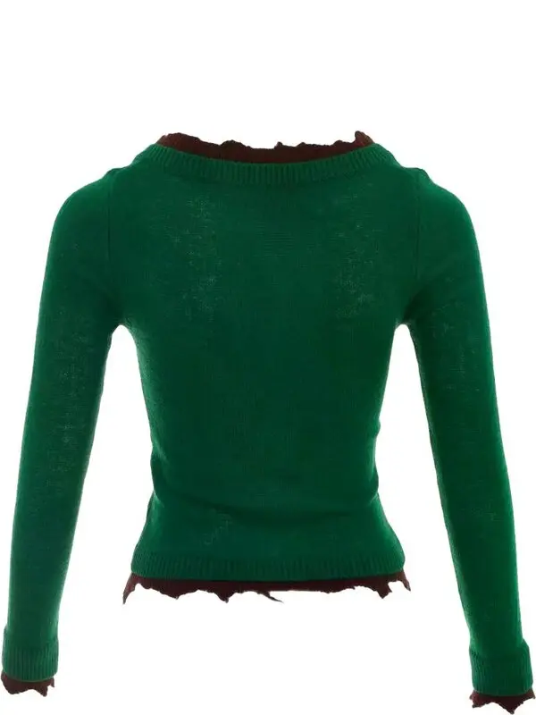 SHUSHU/TONG Contrast-trim Raw-edge Cardigan - Green