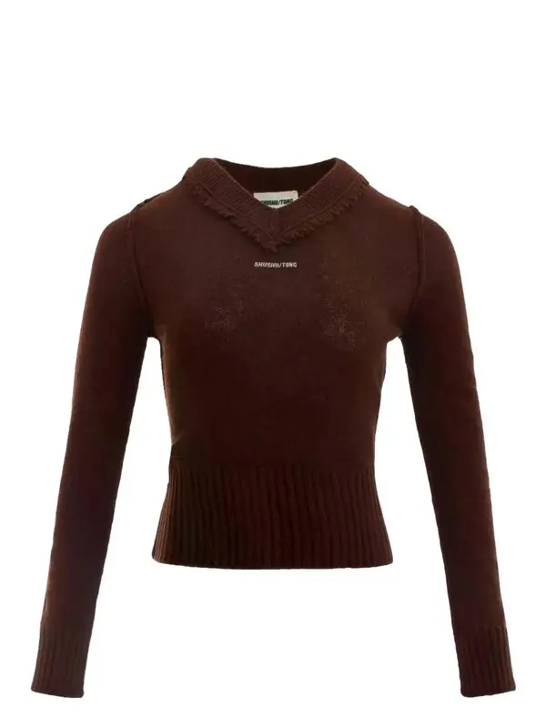 SHUSHU/TONG Raw-edge Sweetheart Wool Sweater - Brown