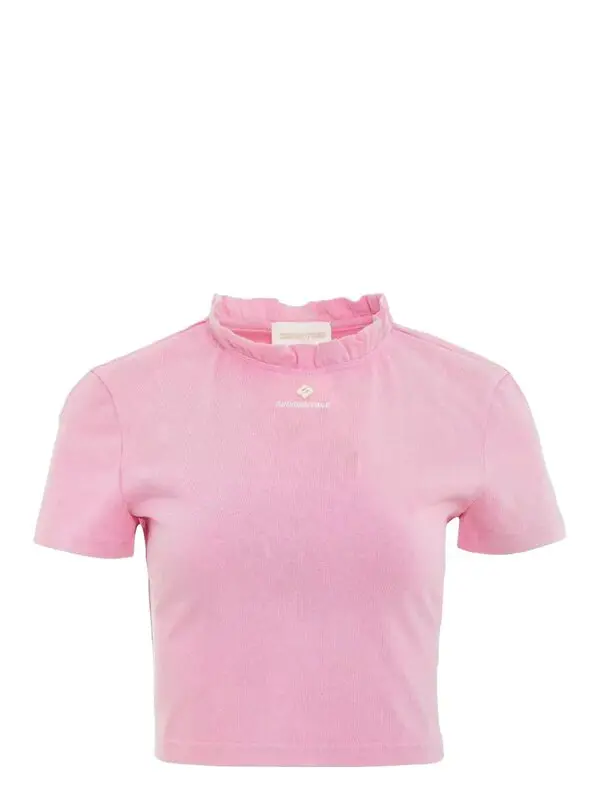SHUSHU/TONG Cropped T-shirt With Ruffled High Neck - Pink