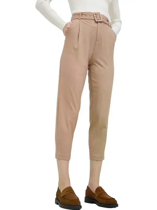 BENETTON Belted Cropped Straight Leg Trousers - Neutrals