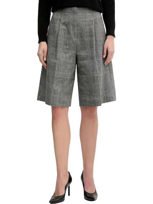 BENETTON Pleated Plaid Shorts - Grey