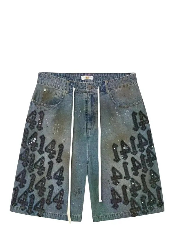 VALE FOREVER Charms Denim Shorts With Paint-splatter Detail - Blue