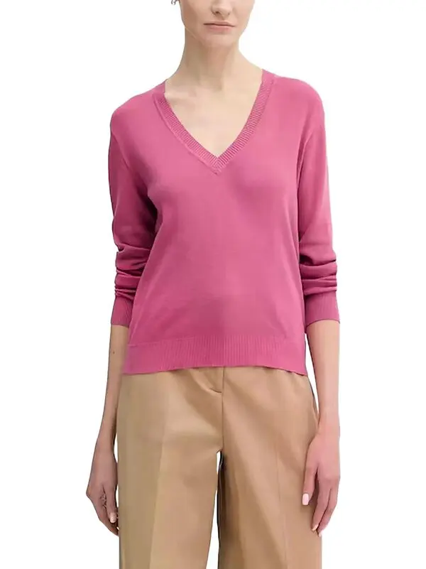 BENETTON V-neck Long Sleeve Sweater - Pink