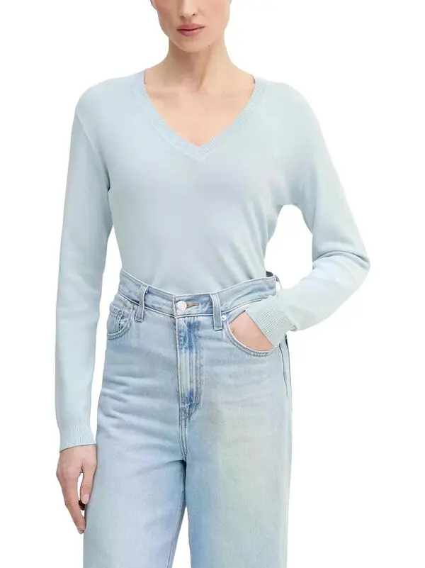 BENETTON V-neck Ribbed Knit Sweater - Blue