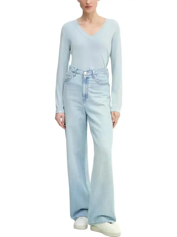 BENETTON V-neck Ribbed Knit Sweater - Blue