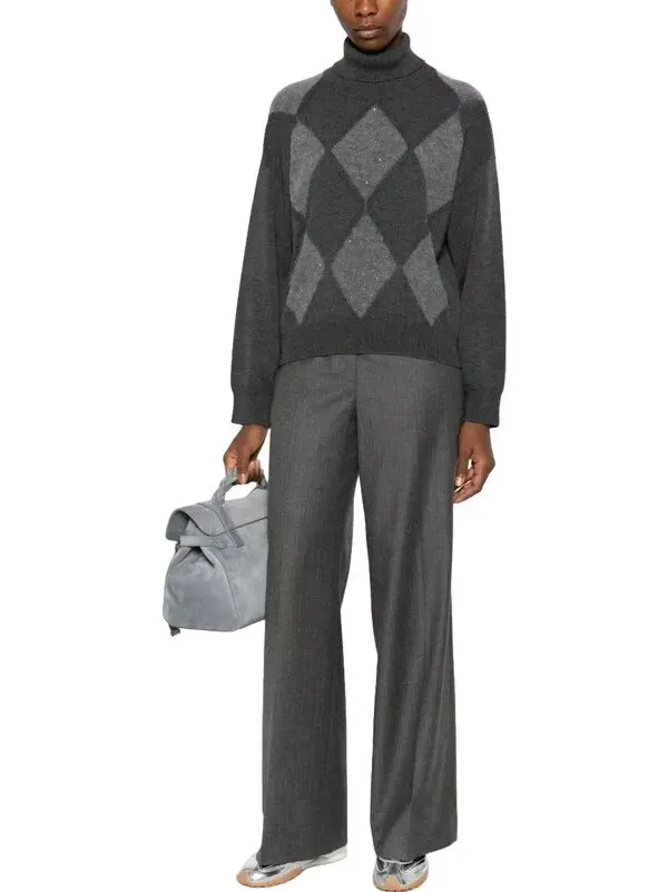 Peserico Sequin Embellished Argyle Knit Sweater - Grey