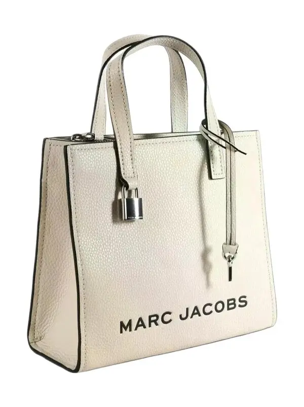 Marc Jacobs Logo Print Grained-leather Tote Bag - Neutrals