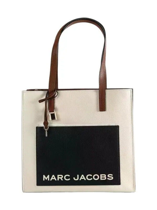 Marc Jacobs Leather Tote Bag With Logo Print - Neutrals