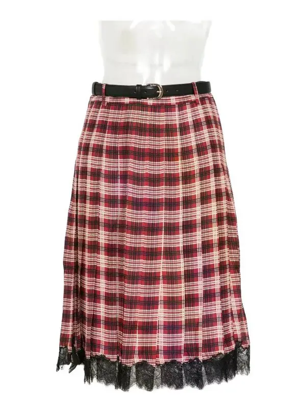SELF-PORTRAIT Pleated Lace-trim Skirt - Red