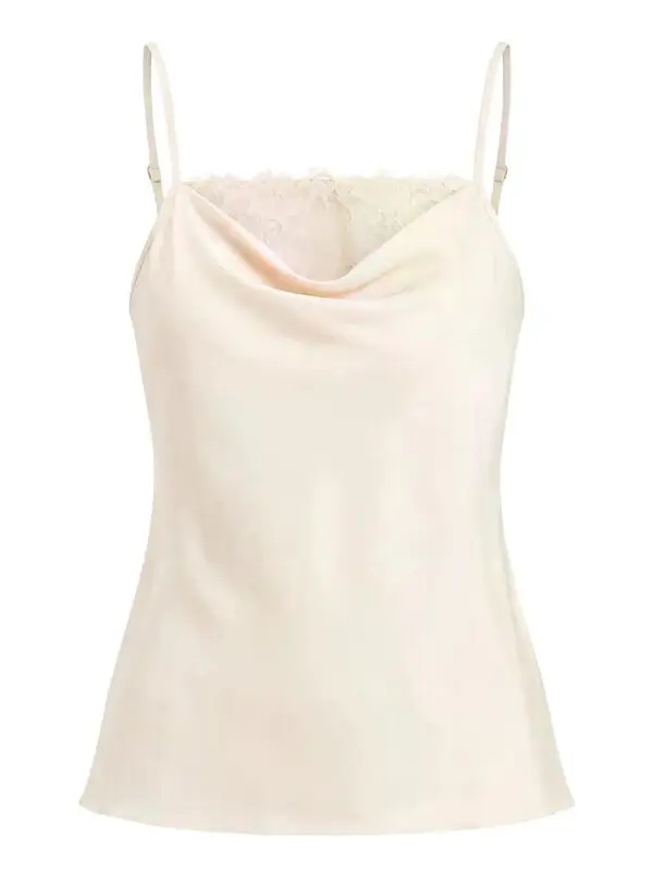 TWINSET Cowl Neck Lace Trim Spaghetti Strap Top - Neutrals