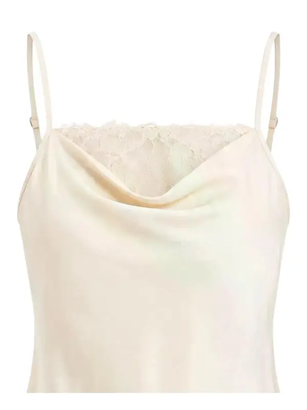 TWINSET Cowl Neck Lace Trim Spaghetti Strap Top - Neutrals