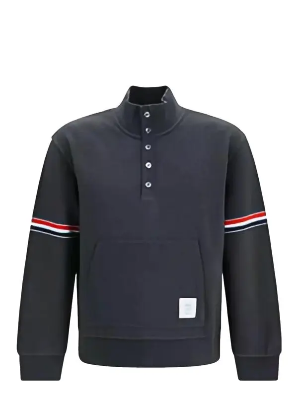 Thom Browne Funnel Neck Buttoned Sweater With Rwb Stripe Detail - Grey