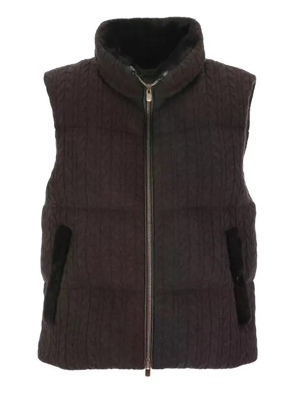 Agnona Padded Cable-knit Vest - Brown