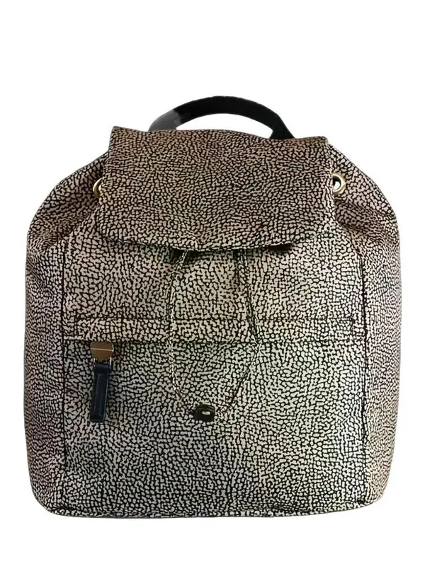 Borbonese B-club Backpack With Op Print And Leather Trim - Neutrals