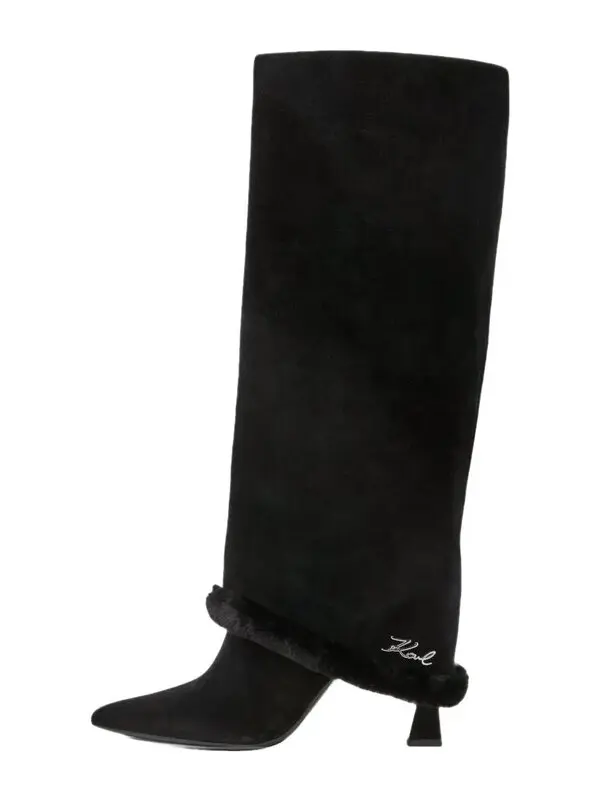 Karl Lagerfeld Suede Faux-fur Trimmed High-leg Boots - Black
