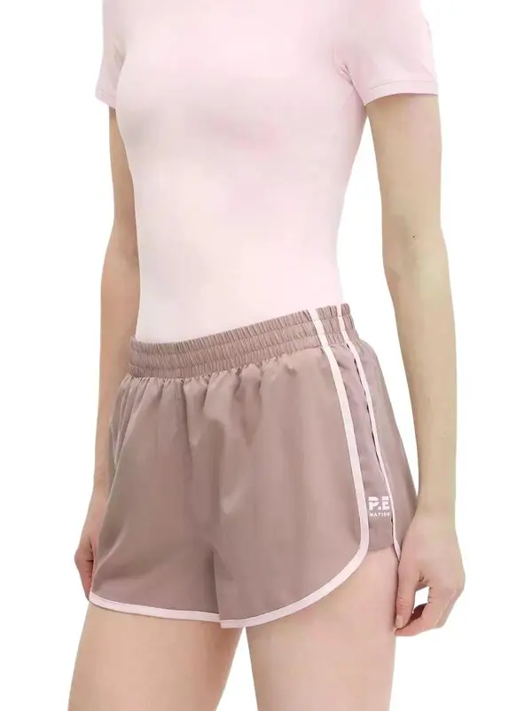 P.E Nation Logo Print Piped Shorts - Brown
