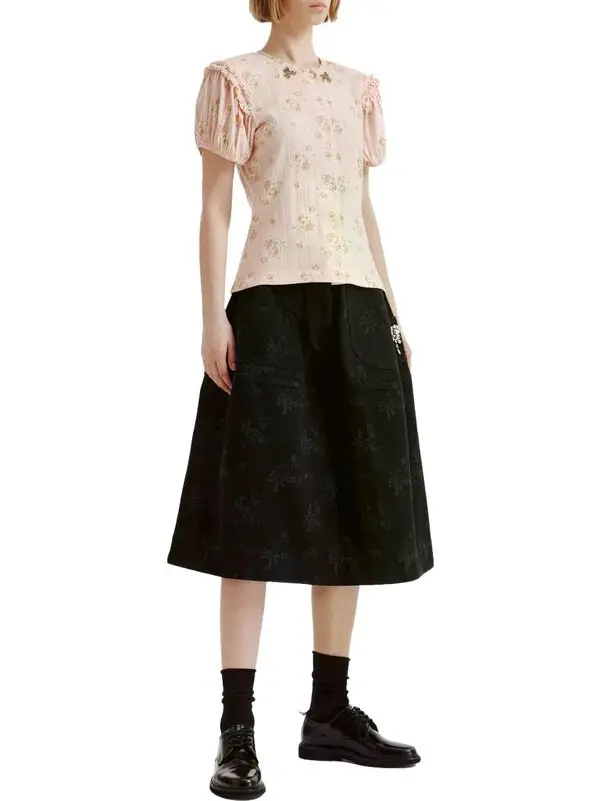 Simone Rocha Bow-print Midi Skirt - Black