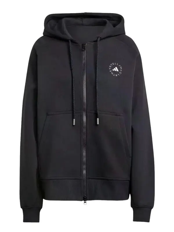 Adidas Logo Print Zip-up Hoodie - Black