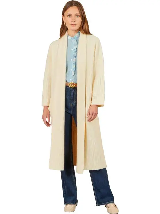YUMI Long Sleeve Knitted Maxi Cardigan - Ivory