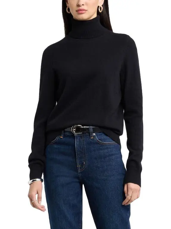 Nordstrom Cashmere Turtleneck Sweater With Ribbed Trim - Black Rock