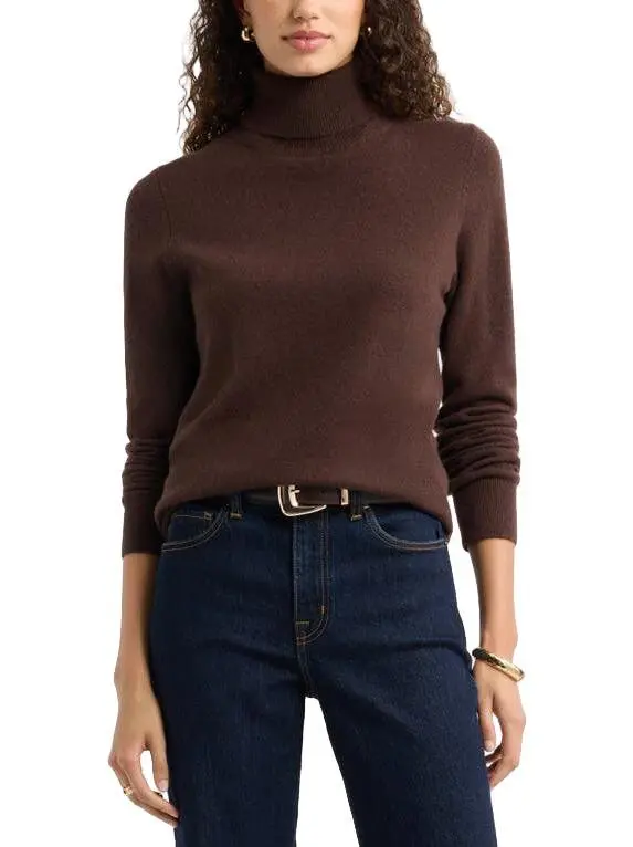 Nordstrom Cashmere Turtleneck Sweater With Ribbed Trim - Brown Mole
