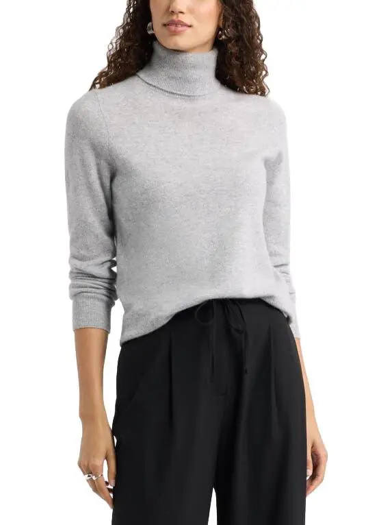 Nordstrom Cashmere Turtleneck Sweater With Ribbed Trim - Grey Silk Heather