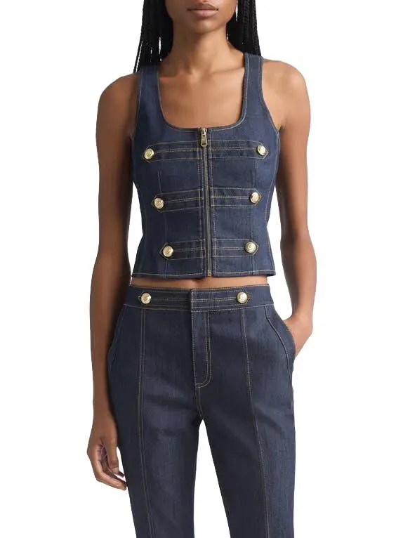 Cinq À Sept Denim Shell With Decorative Buttons - Indigo