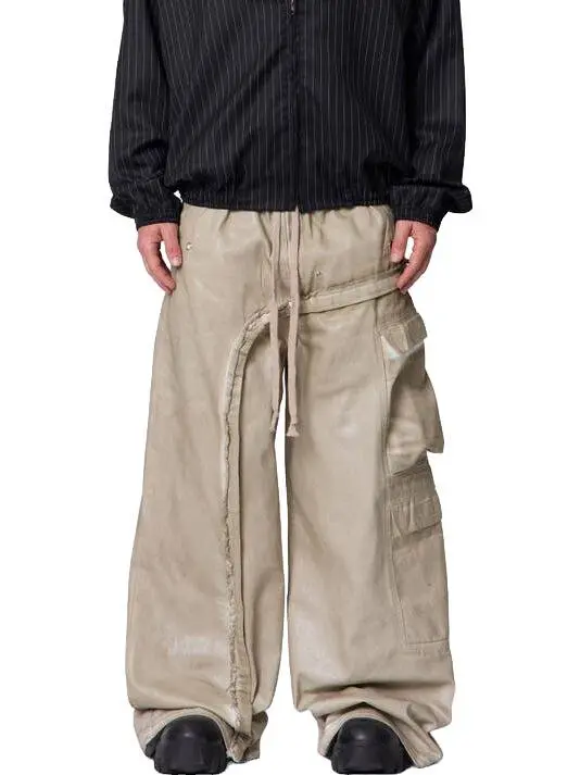 Mnml Rave Seam Cargo Wide Leg Pants - Tan