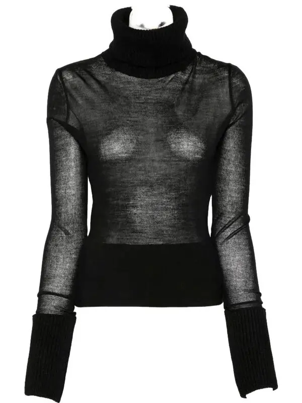 Our Legacy Sheer Finish Ribbed-knit Turtleneck Top - Black