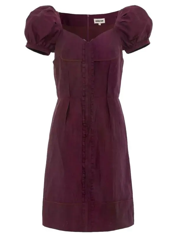 SHUSHU/TONG Midi Dress With Puff Sleeves And Ruffle Trim - Red