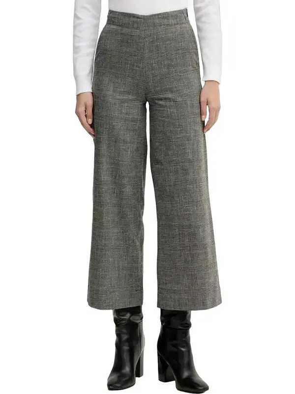 BENETTON Plaid Wide Leg Cropped Trousers - Grey