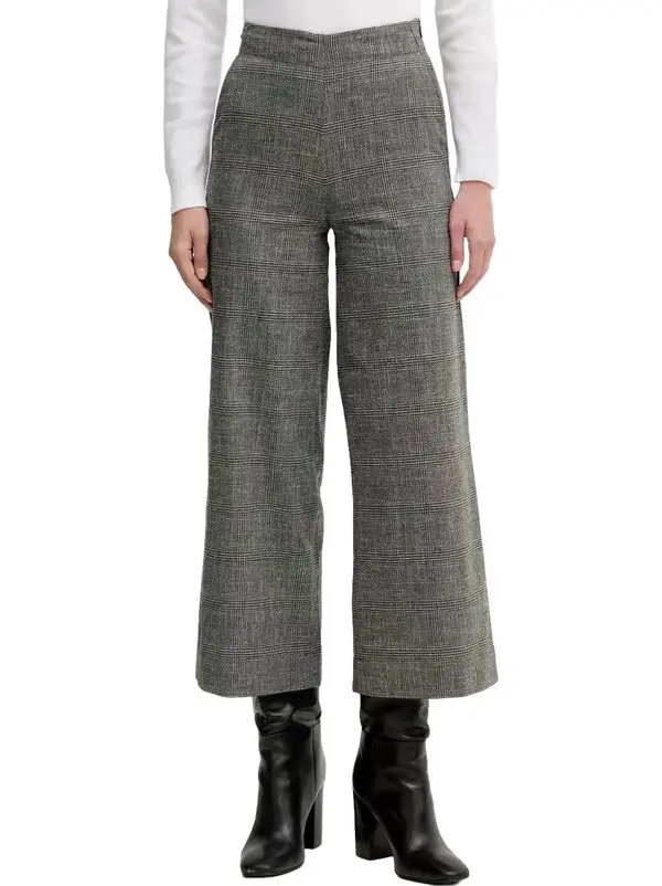 BENETTON Plaid Wide Leg Cropped Trousers - Grey