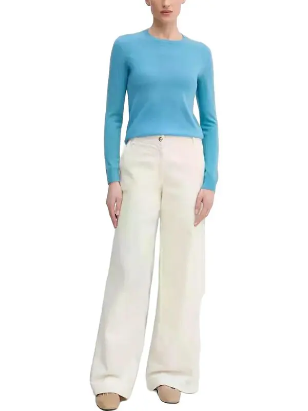 BENETTON Round Neck Long Sleeve Ribbed Knit Sweater - Blue