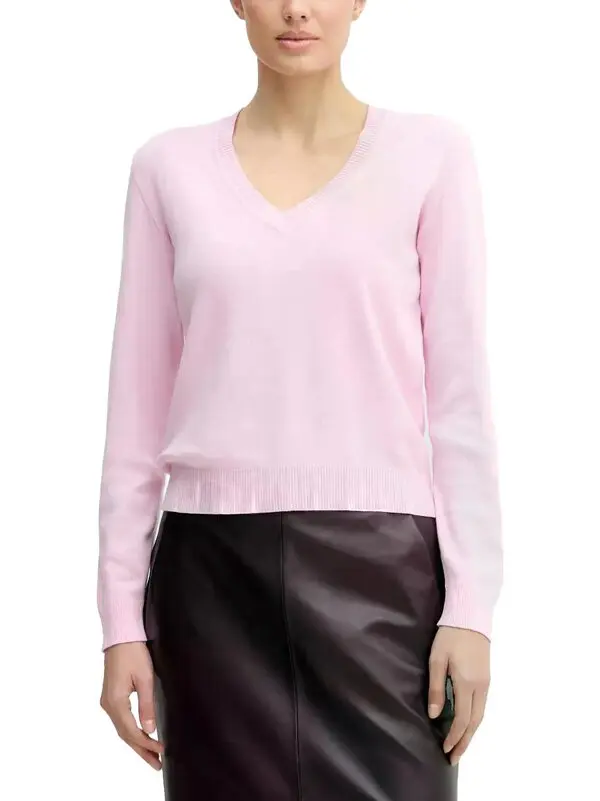 BENETTON V-neck Ribbed Knit Pullover - Pink