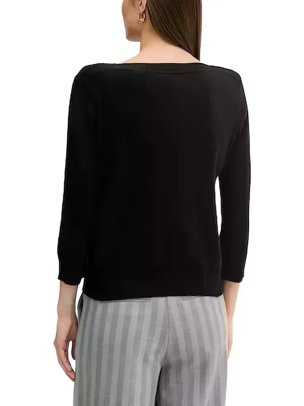 BENETTON Boat Neck Sweater With Three-quarter Sleeves And Ribbed Trim - Black