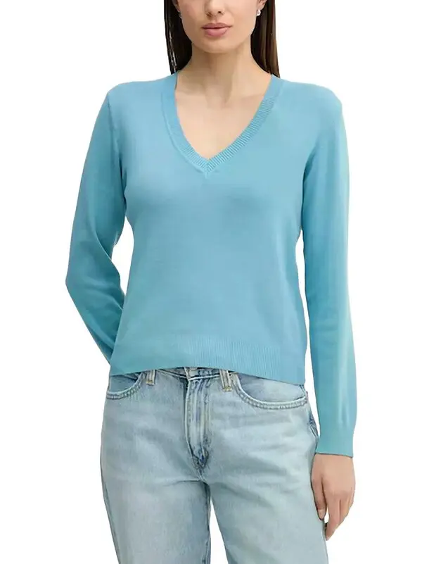 BENETTON V-neck Ribbed Knit Sweater - Blue