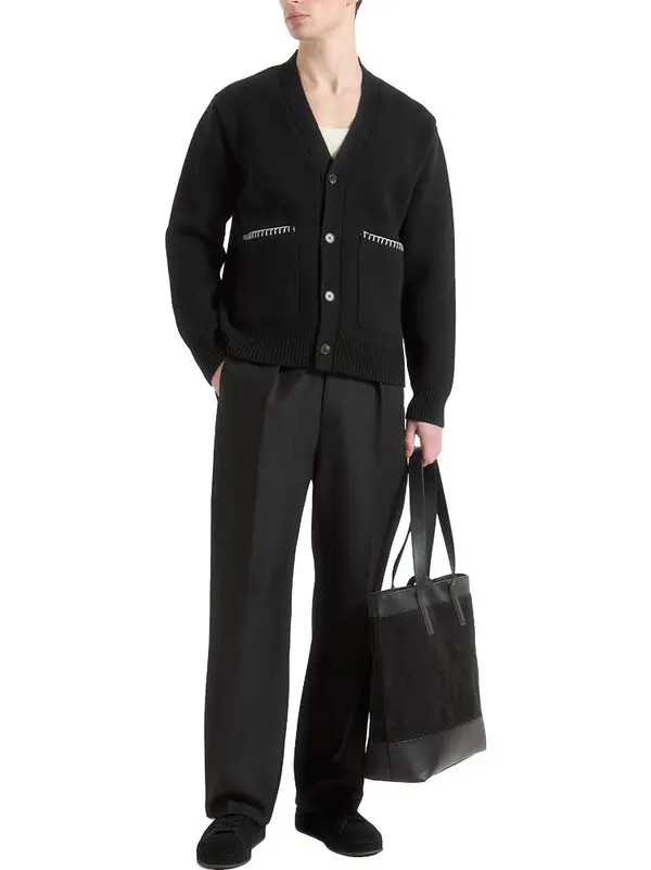 Manière De Voir Whipstitch Combed Cotton Cardigan - Black