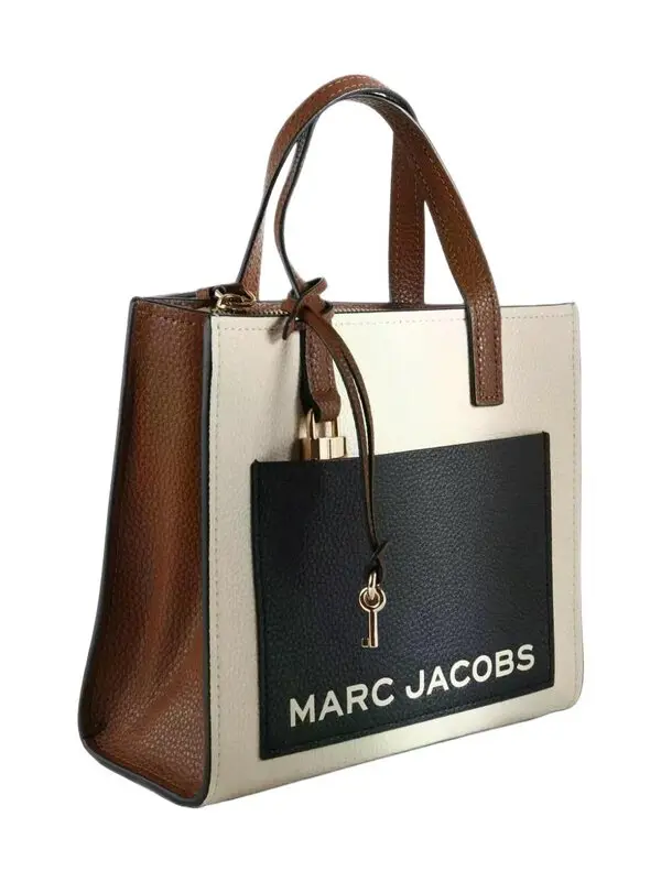 Marc Jacobs Grained Leather Tote Bag With Logo Print - Neutrals