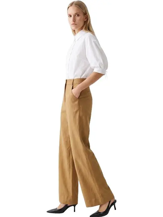 EXQUISE Sienna High Waisted Wide Leg Linen Pants - Camel