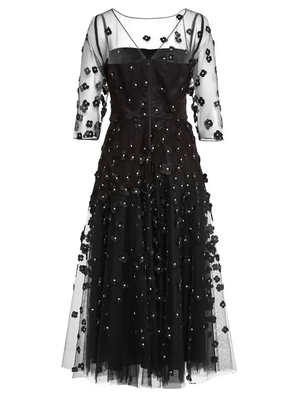 MAISON COMMON Embroidered Mesh Gown With Sleeves - Black