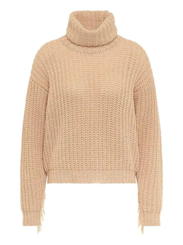 MAISON COMMON Fringed Turtle Neck Pullover - Sand