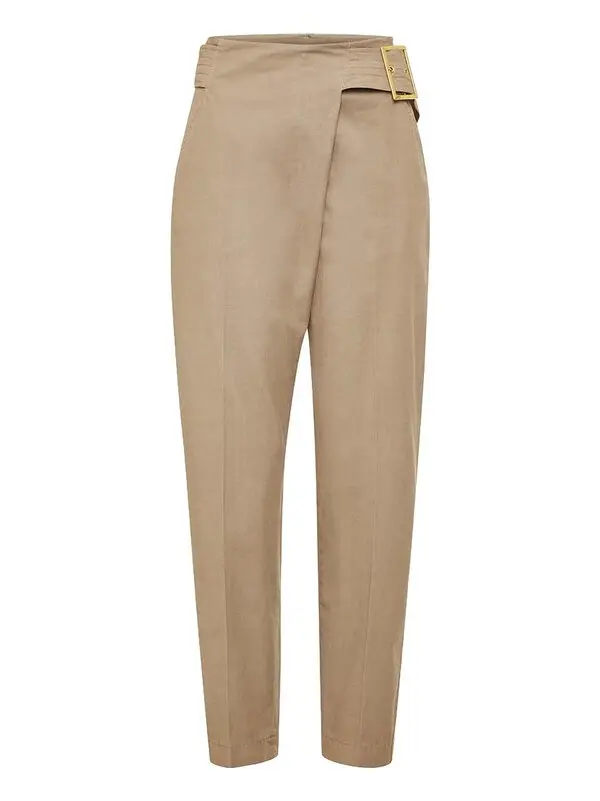 MAISON COMMON Overlay Detail Belted Straight-leg Pants - Stone
