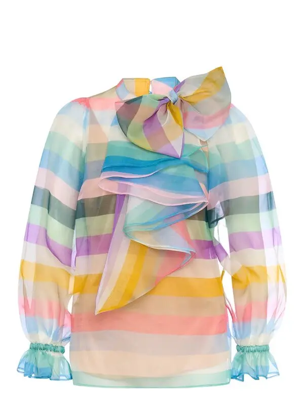 MAISON COMMON Printed Organza Blouse With Bow And Flounce - Multicolour