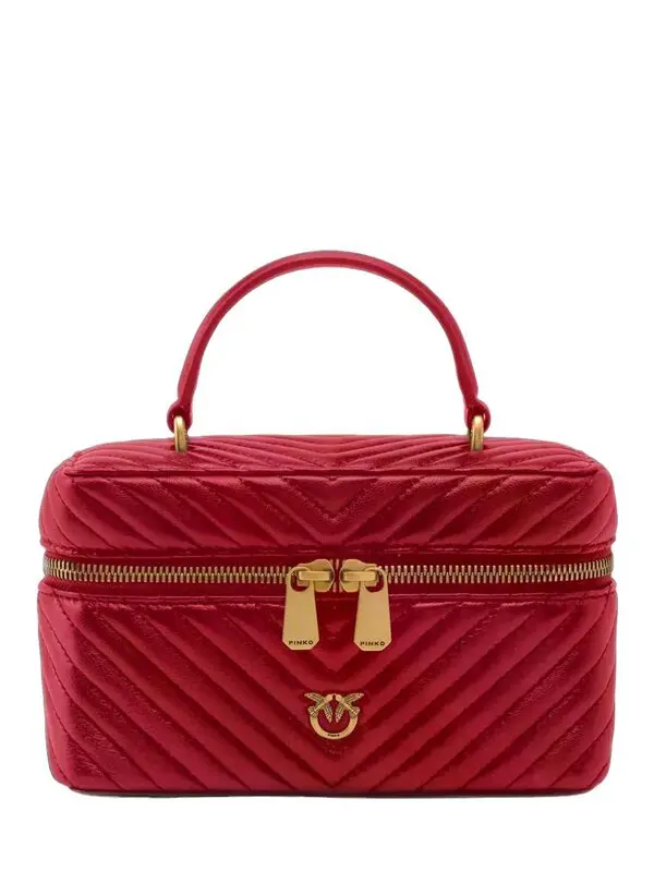 Pinko Small Chevron Quilted Nappa Leather Beauty Case With Shoulder Strap - Red