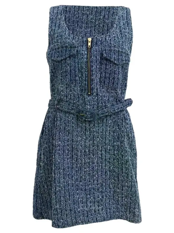 SELF-PORTRAIT Textured Belted Mini Dress - Blue