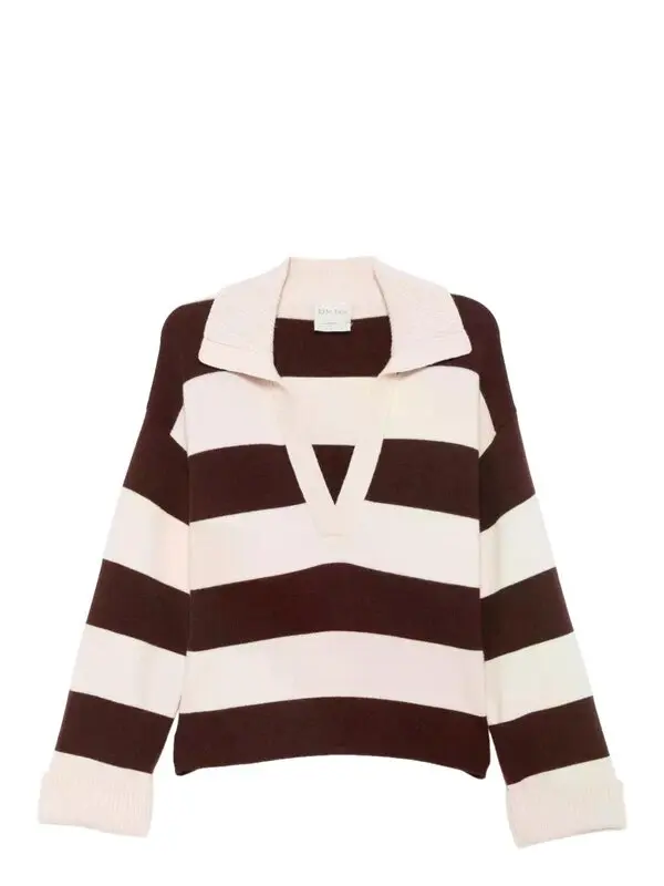FORTE_FORTE Striped V-neck Sweater - Brown