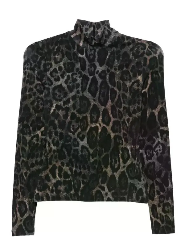 Just Cavalli Long Sleeve Leopard Print High Neck T-shirt - Black