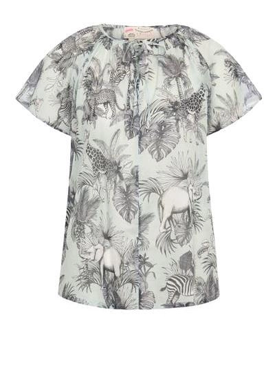 MAISON COMMON Printed Silk Blouse With Cap Sleeves - Mint