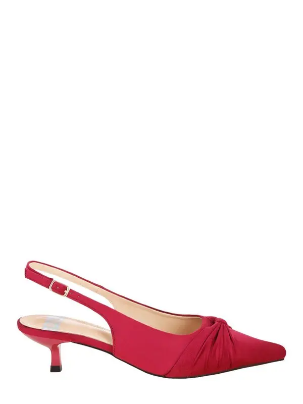 RAG & CO Salvia Ruched Pointed Toe Slingback Kitten Heels - Red